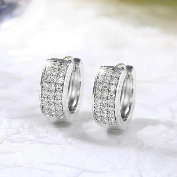 Jewelry | Womens 925 Silver Luxury Diamond Zircon Hoop Huggie Earrings 13x6mm Gift | Poshmark
